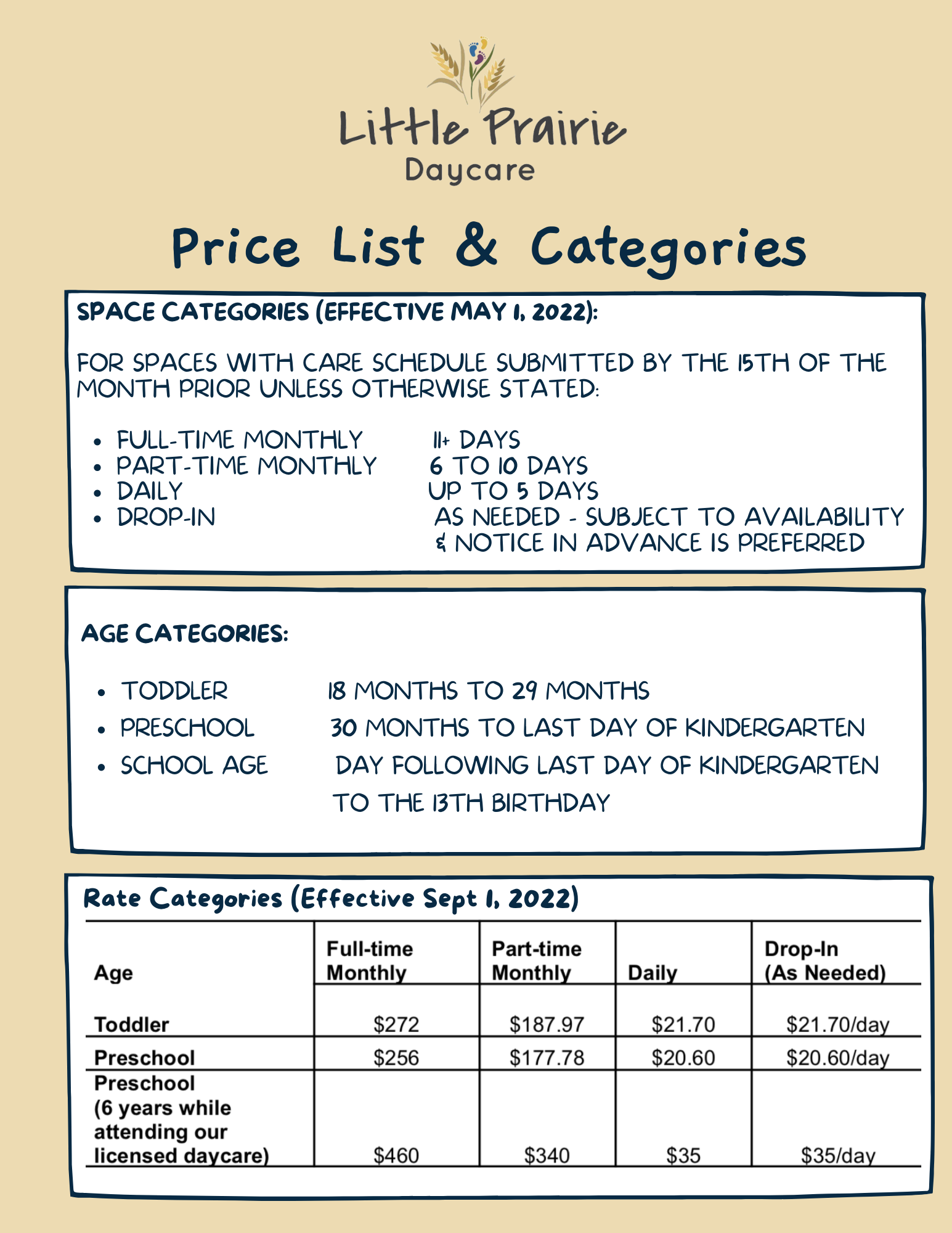 Registration & Fees – Little Prairie Daycare